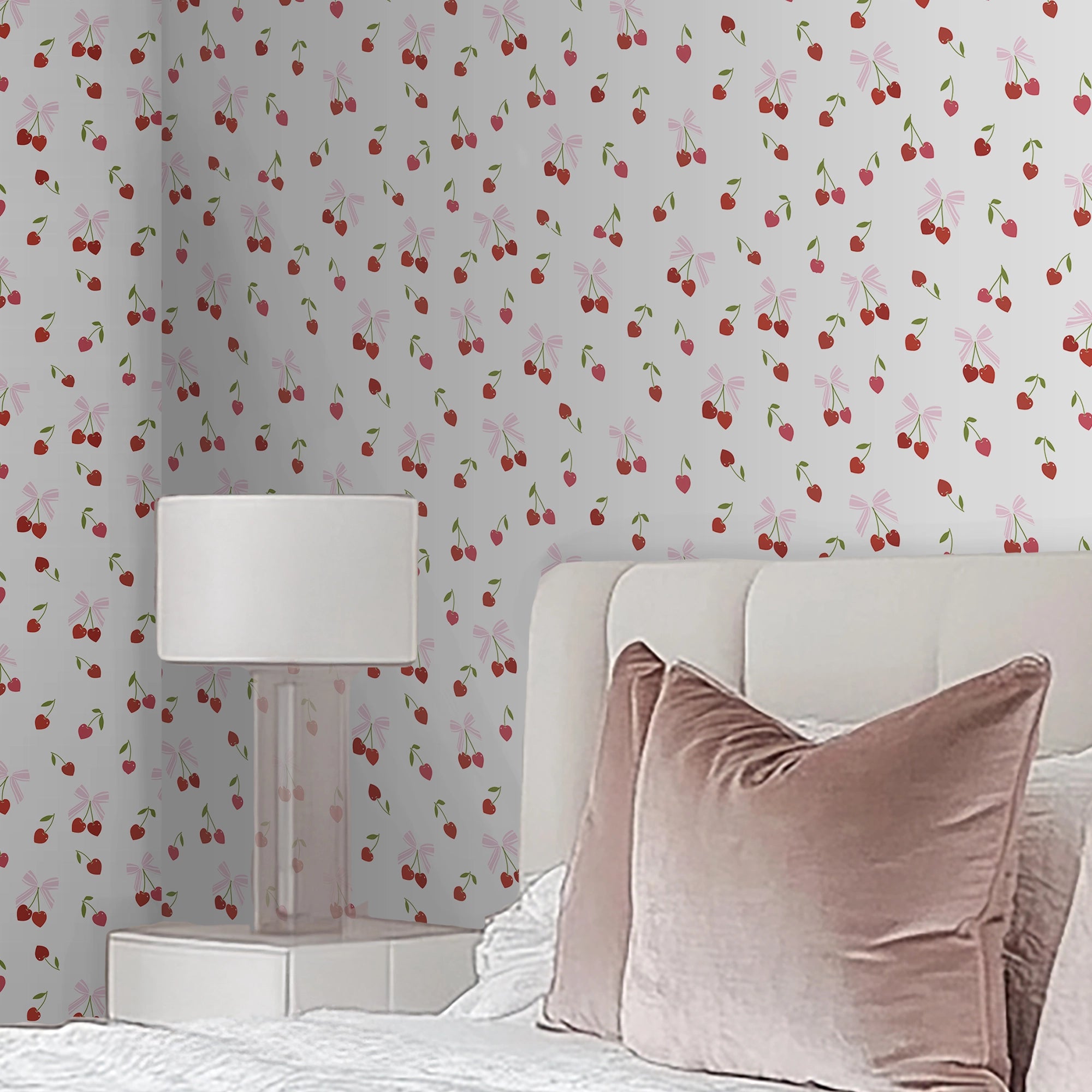 Cherry Kisses Wallpaper in Pink & Red – I Love Wallpaper