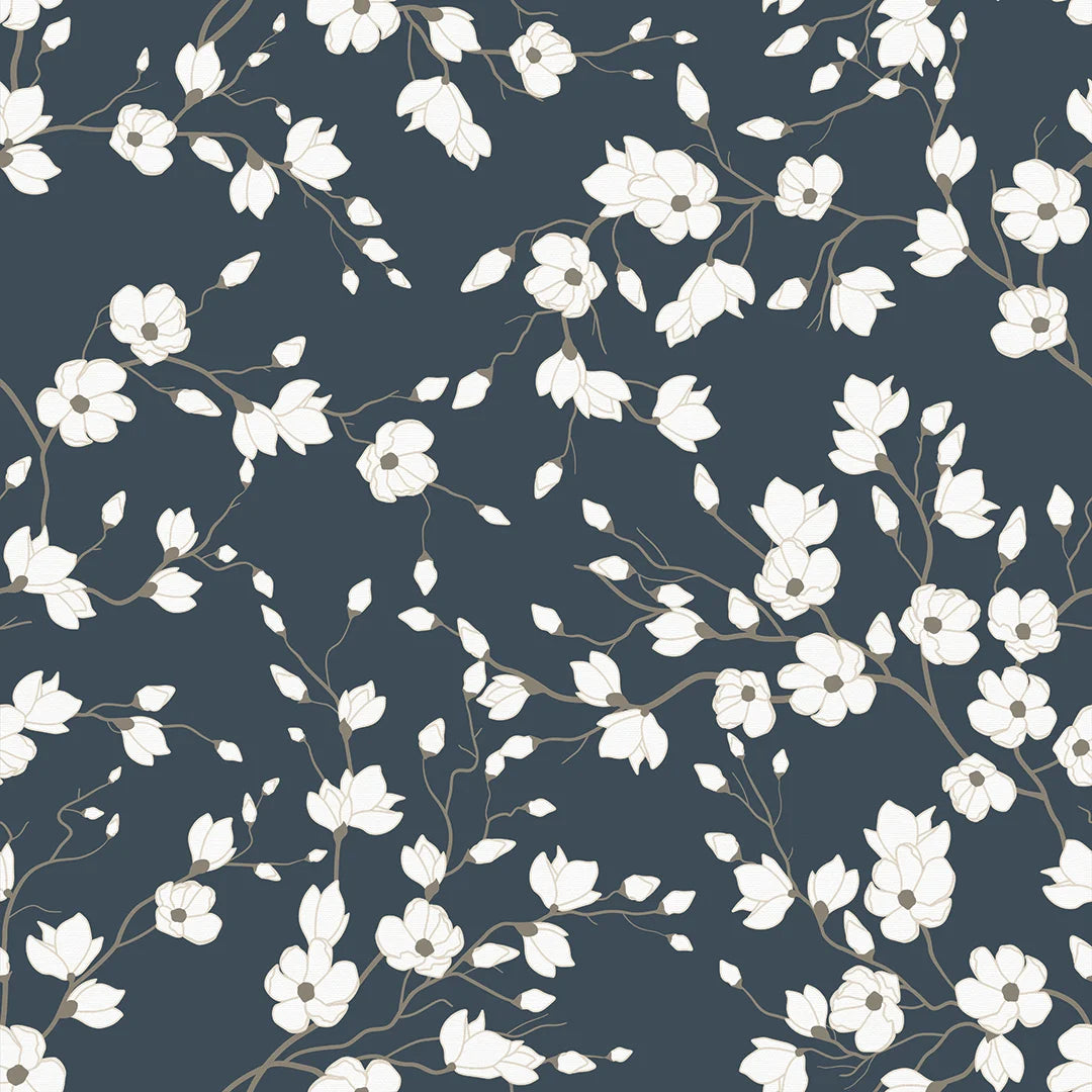 Sample of Spring Blossom Wallpaper in Navy – I Love Wallpaper