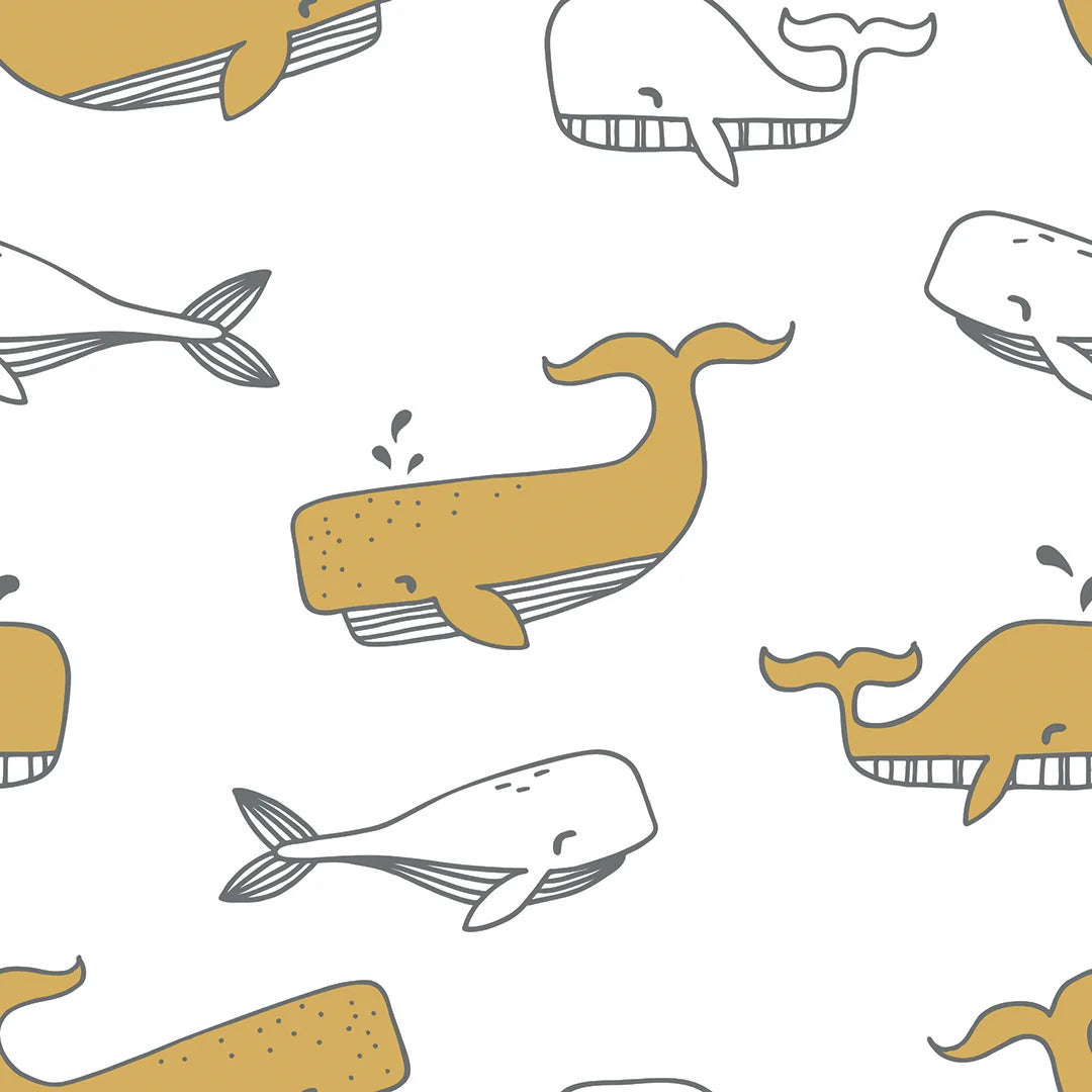 Sample of Whale Hello Wallpaper in Mustard and Grey – I Love Wallpaper