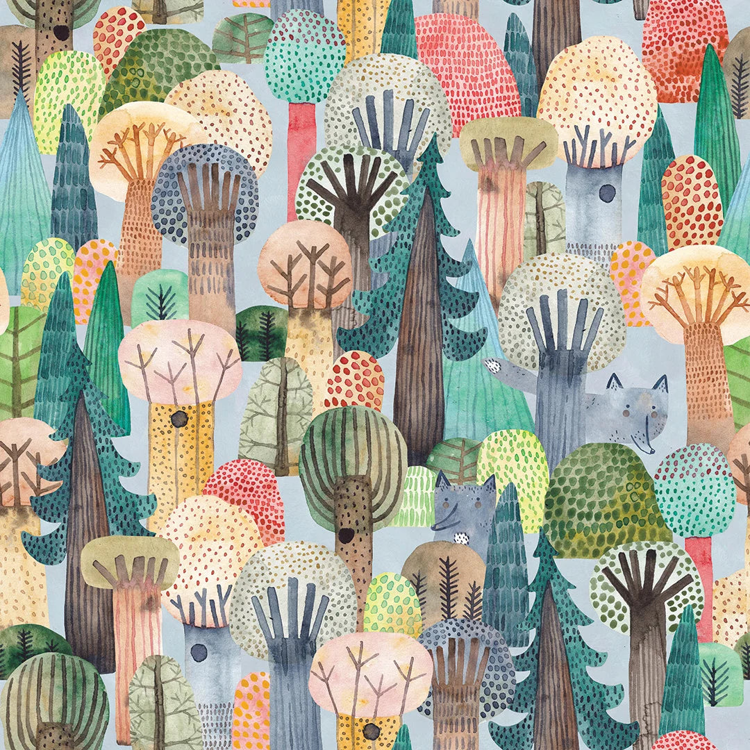 Wolves in the Wood Wallpaper in Multicoloured – I Love Wallpaper