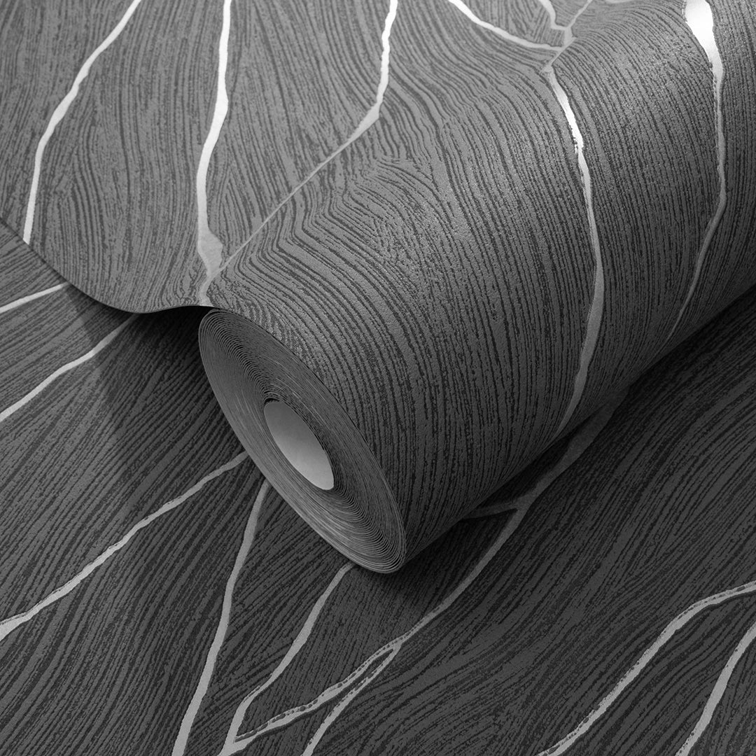 Ridged Metallic Wallpaper in Graphite with Silver Metallic – I Love ...
