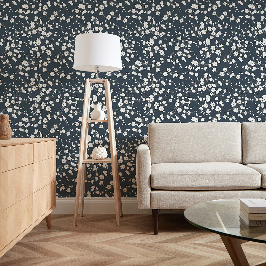 Spring Blossom Wallpaper in Navy – I Love Wallpaper