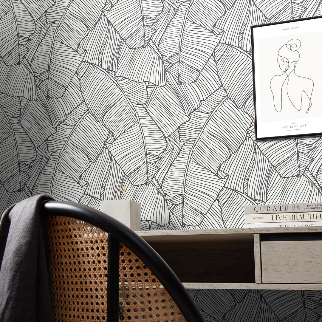 Banana Leaf Wallpaper in Mono – I Love Wallpaper