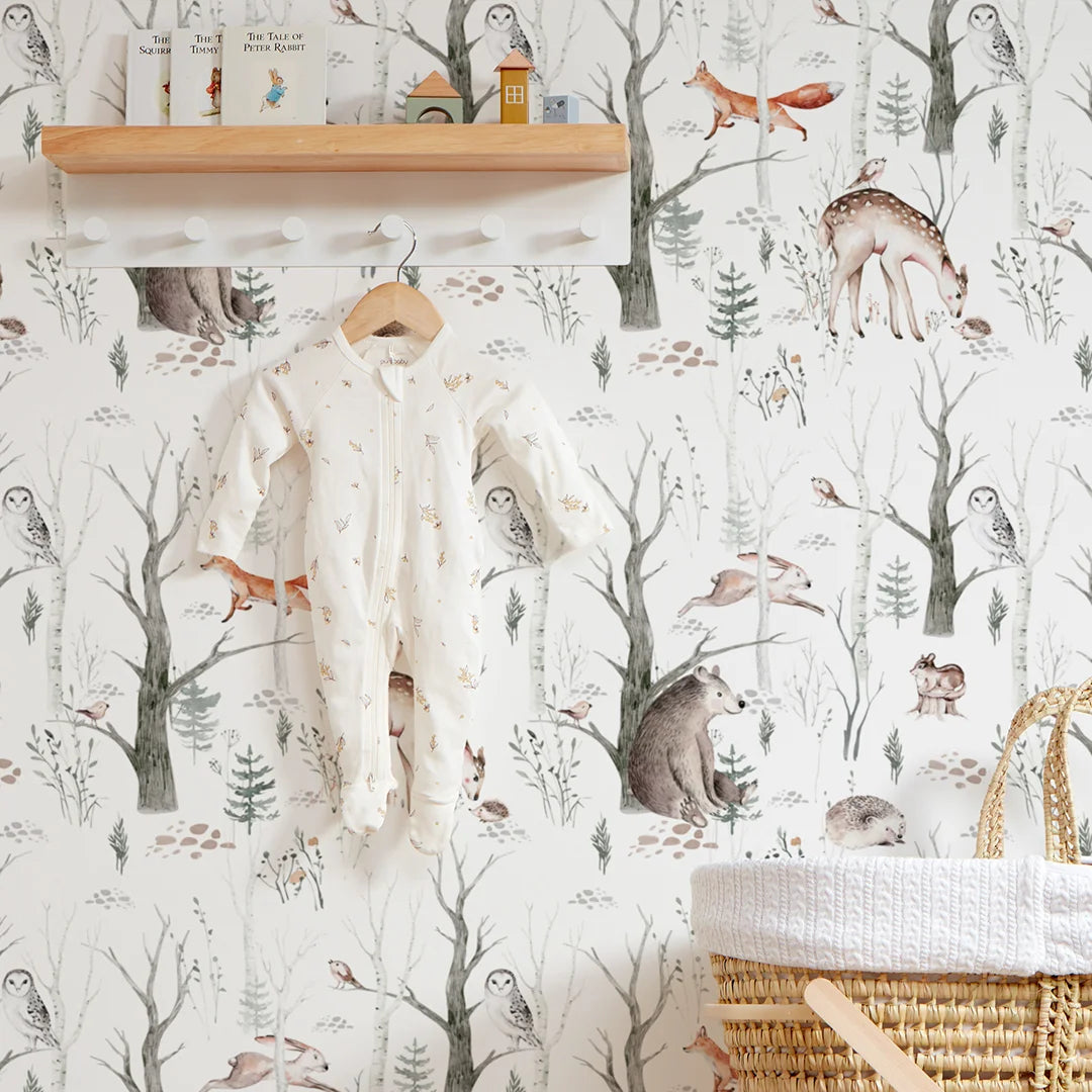 Forest Friends Wallpaper in Earthy Tones – I Love Wallpaper