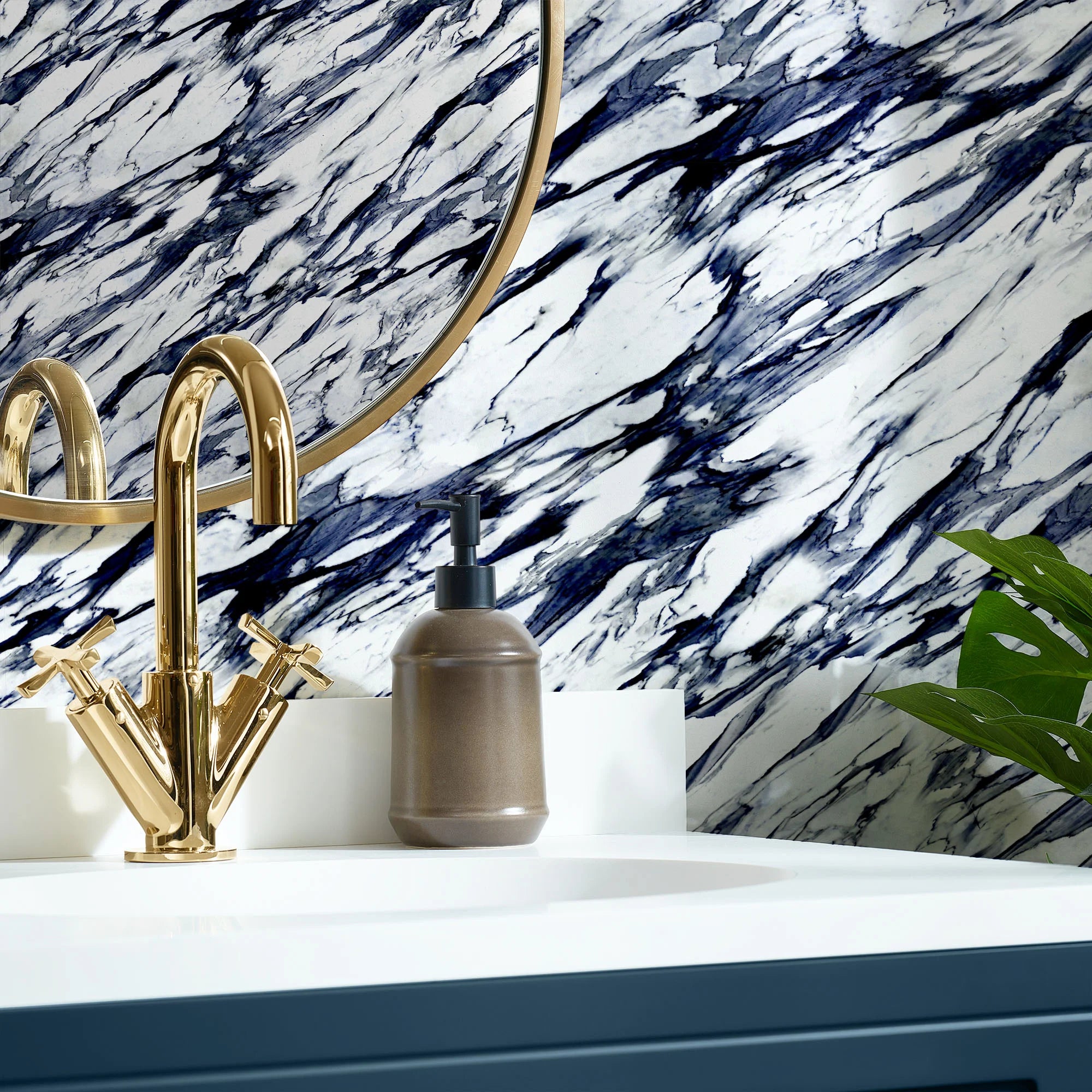 Modern Marble Wallpaper in Navy and Grey – I Love Wallpaper