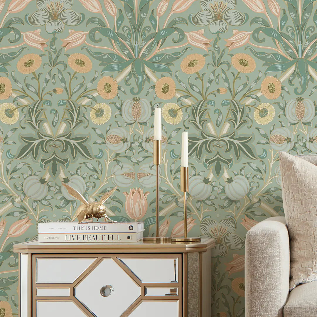 Pomegranate Grove Wallpaper in Sage – I Love Wallpaper