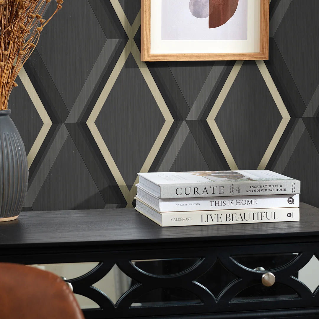 Profile Geometric Wallpaper in Black – I Love Wallpaper