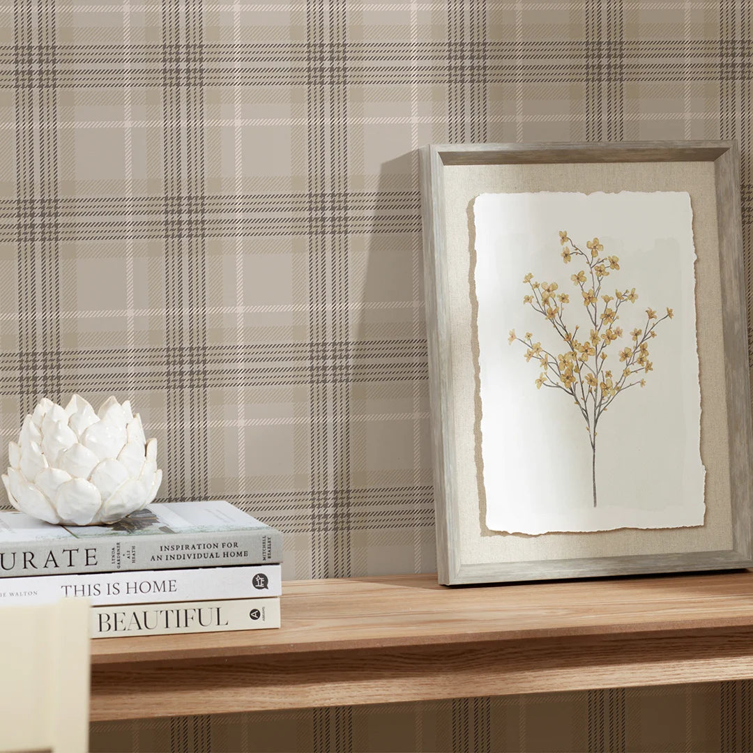 Traditional Check Wallpaper in Camel – I Love Wallpaper