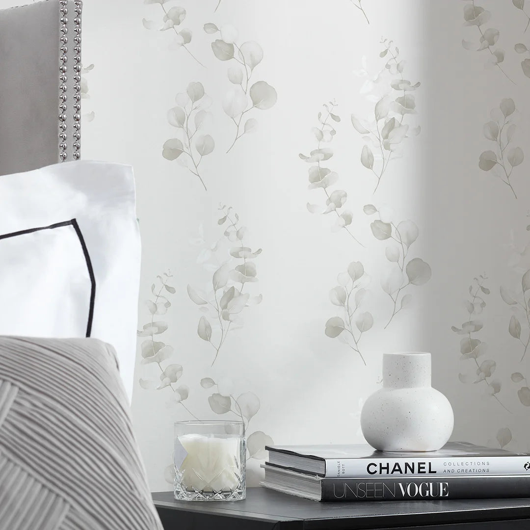 Trailing Eucalyptus Wallpaper in Soft Greys – I Love Wallpaper