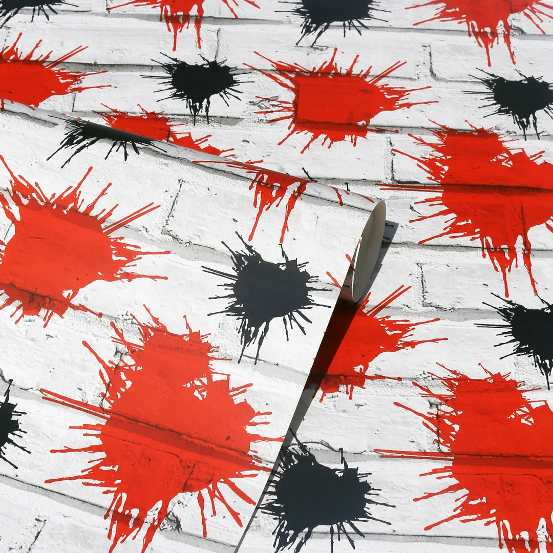 Sample of Beano Splat Wallpaper in Red and Black – I Love Wallpaper