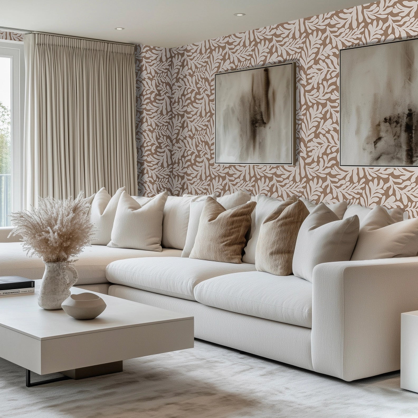 Coral Leaf Wallpaper in Mocha – I Love Wallpaper