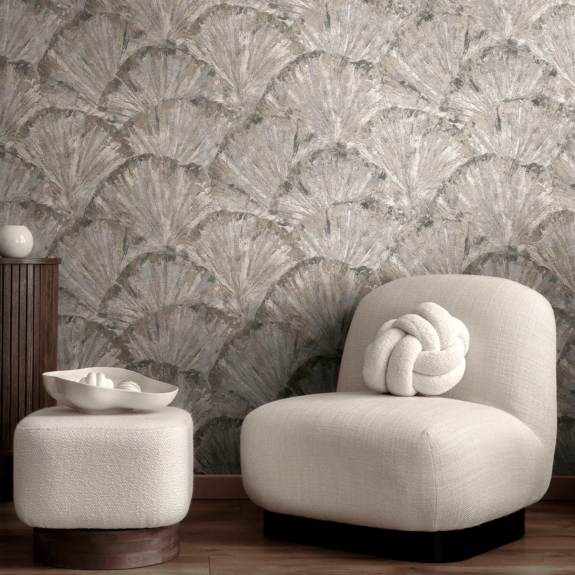 Curated Shell Wallpaper in Neutral Tones – I Love Wallpaper