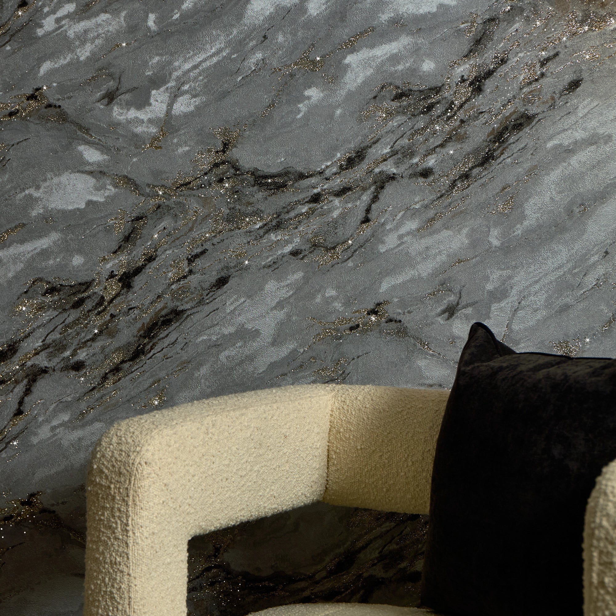 Decadence Wallpaper in Grey and Charcoal with Gold Glitter – I Love ...