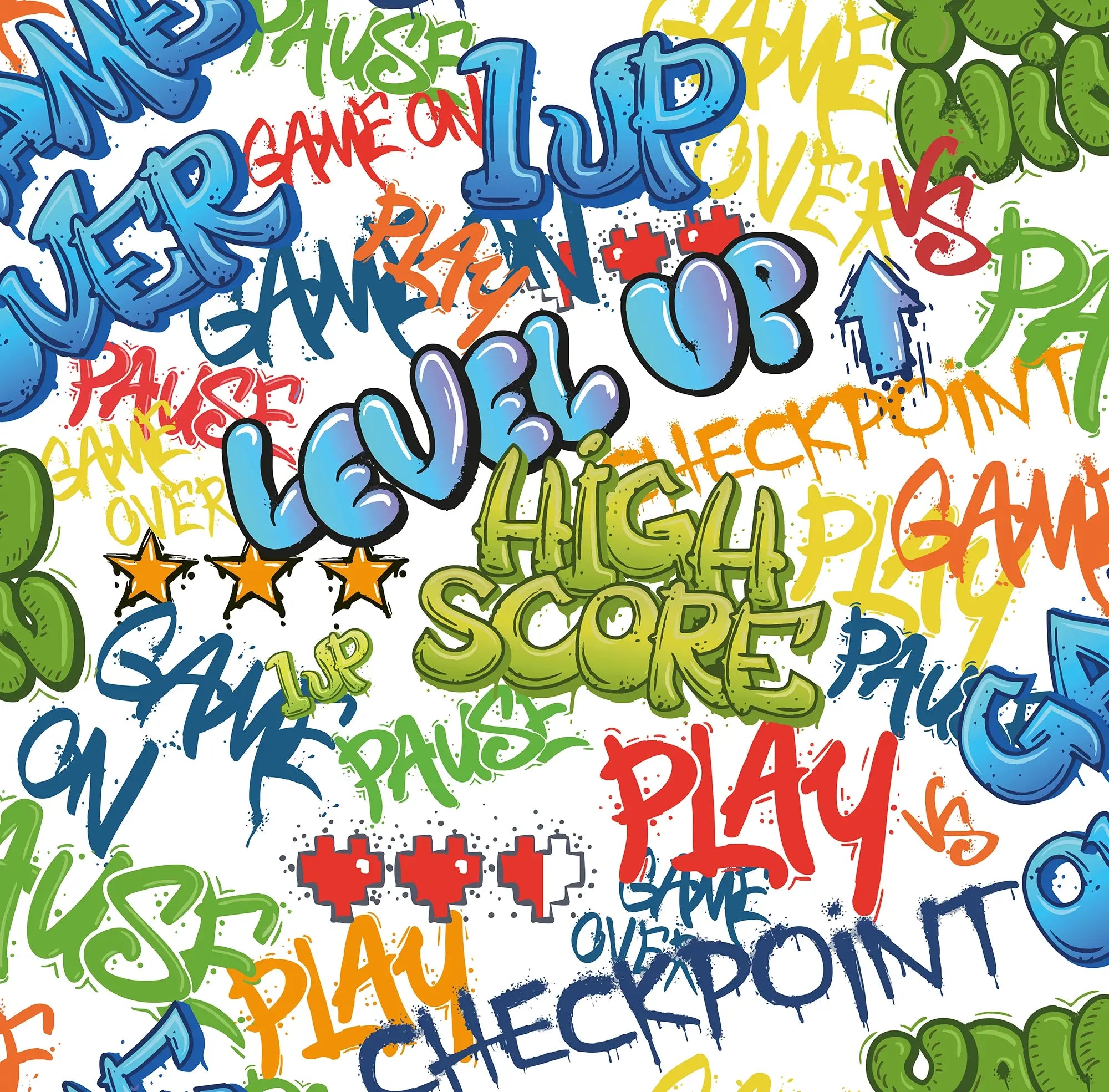 Graffiti Gamer Wallpaper in Multicoloured on White – I Love Wallpaper