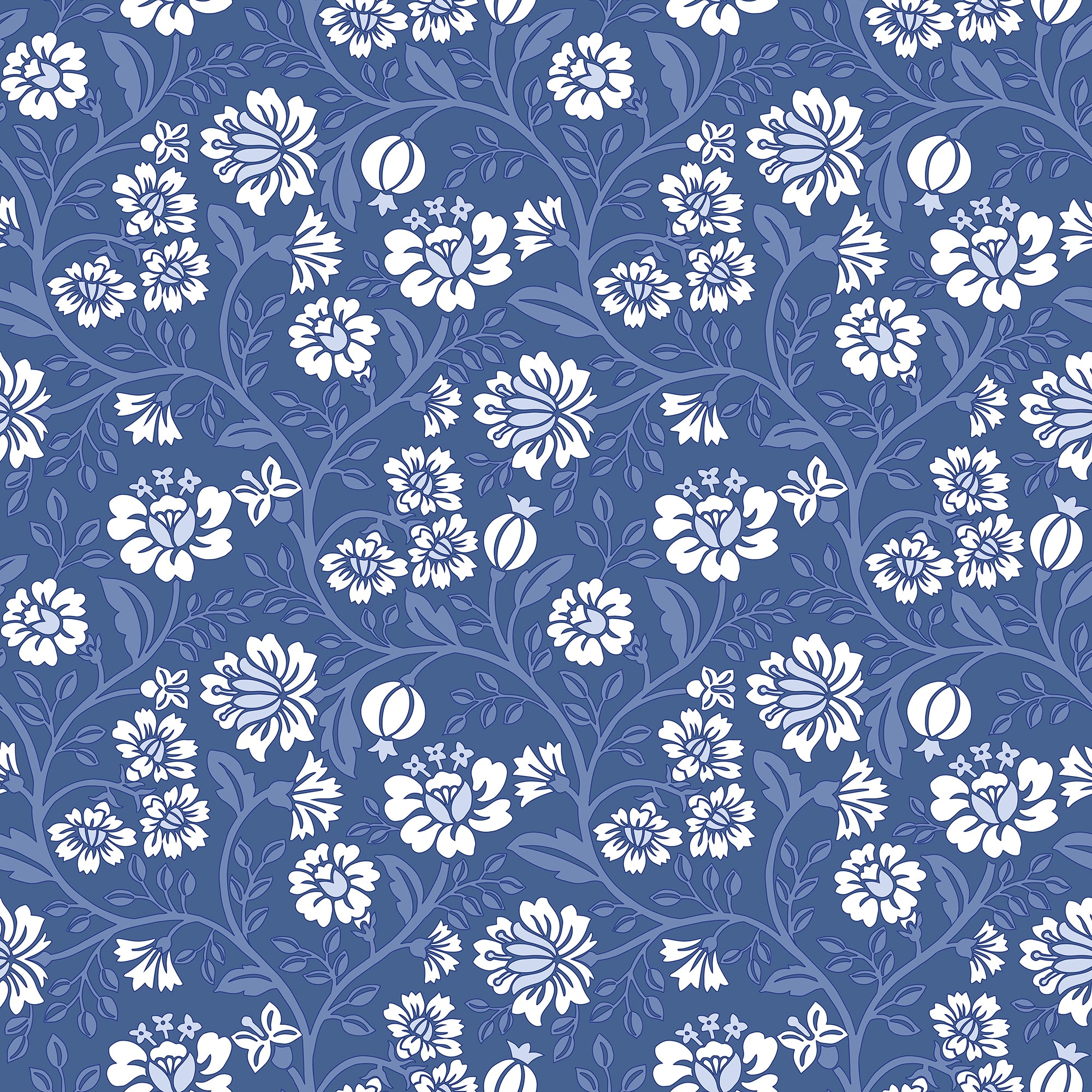 Folksy Floral Wallpaper in Blue – I Love Wallpaper