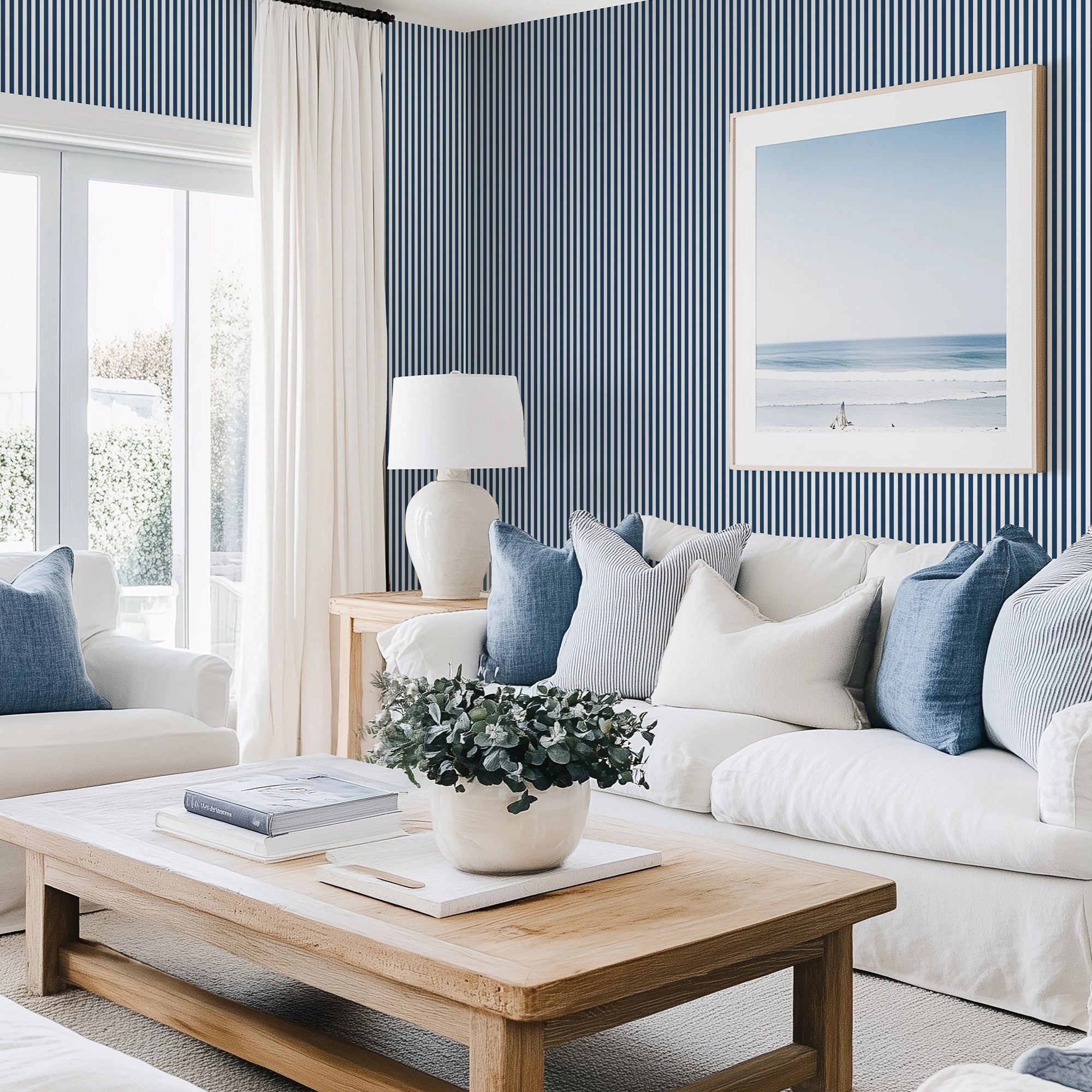 Pinstripe Wallpaper in Navy – I Love Wallpaper