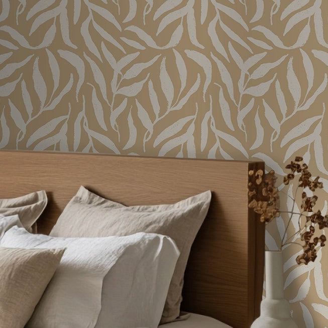 Olive Leaf Wallpaper in Caramel Latte – I Love Wallpaper