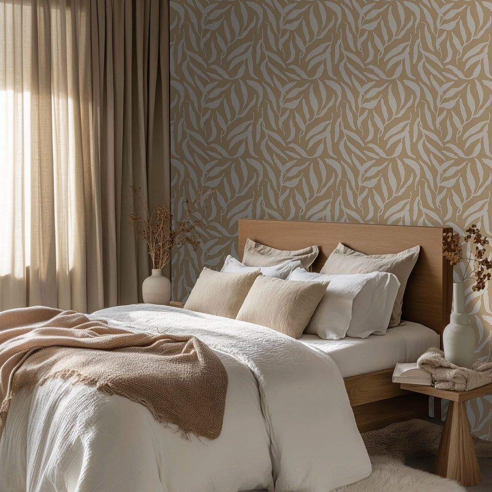 Olive Leaf Wallpaper in Caramel Latte – I Love Wallpaper