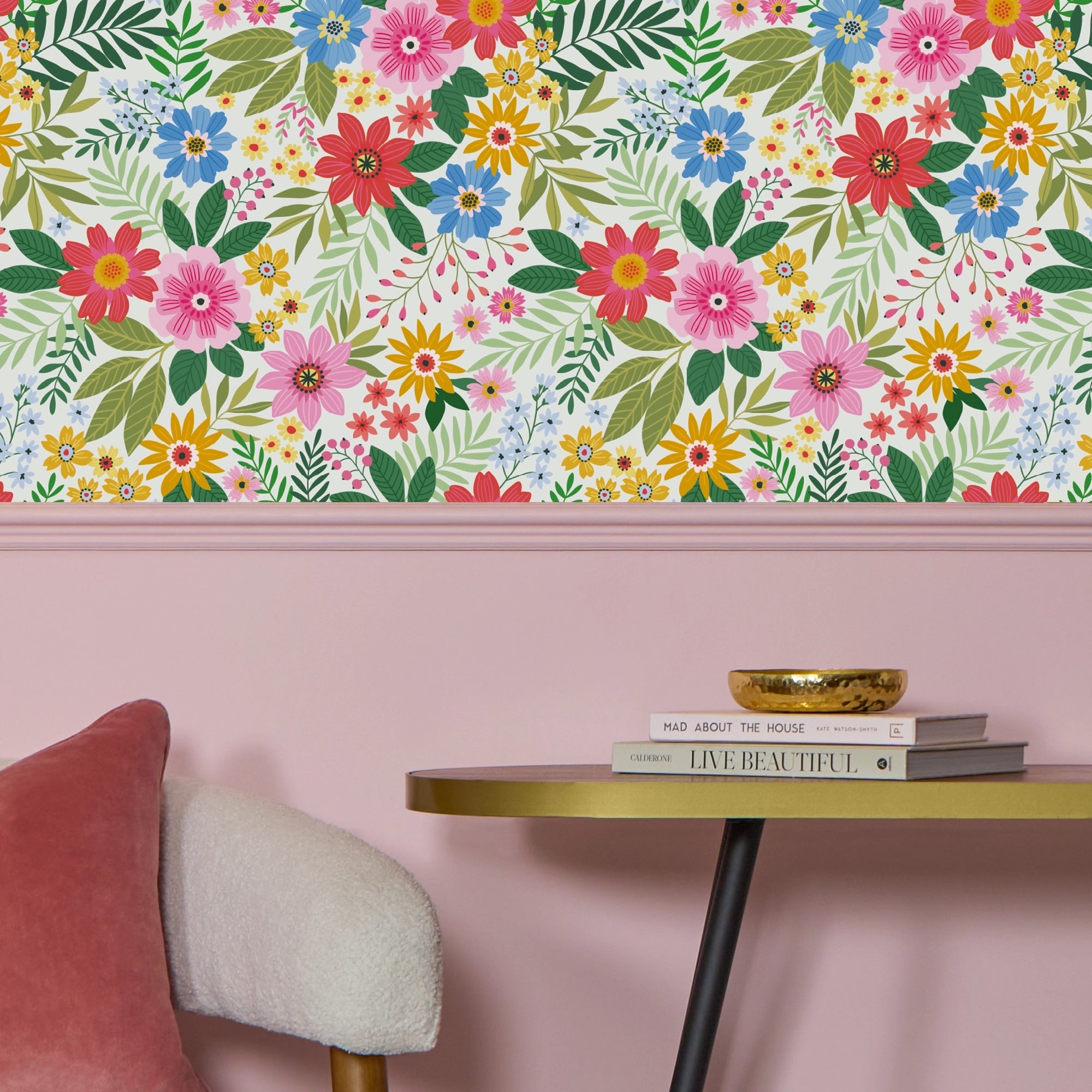 Perfect Petals Wallpaper in Brights on Cream – I Love Wallpaper