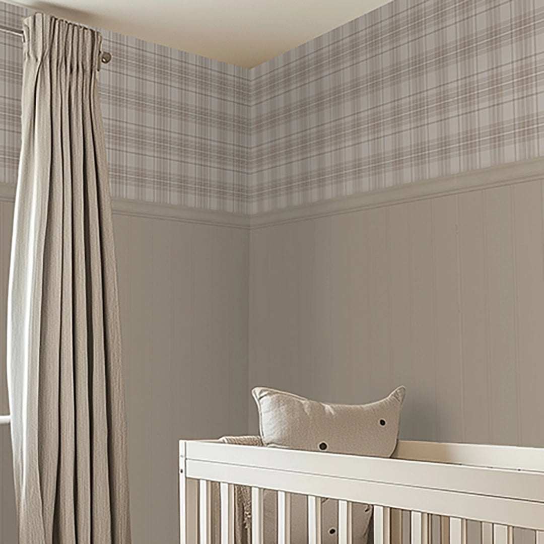 Traditional Check Panel Wallpaper in Cream and Butterscotch with Light ...