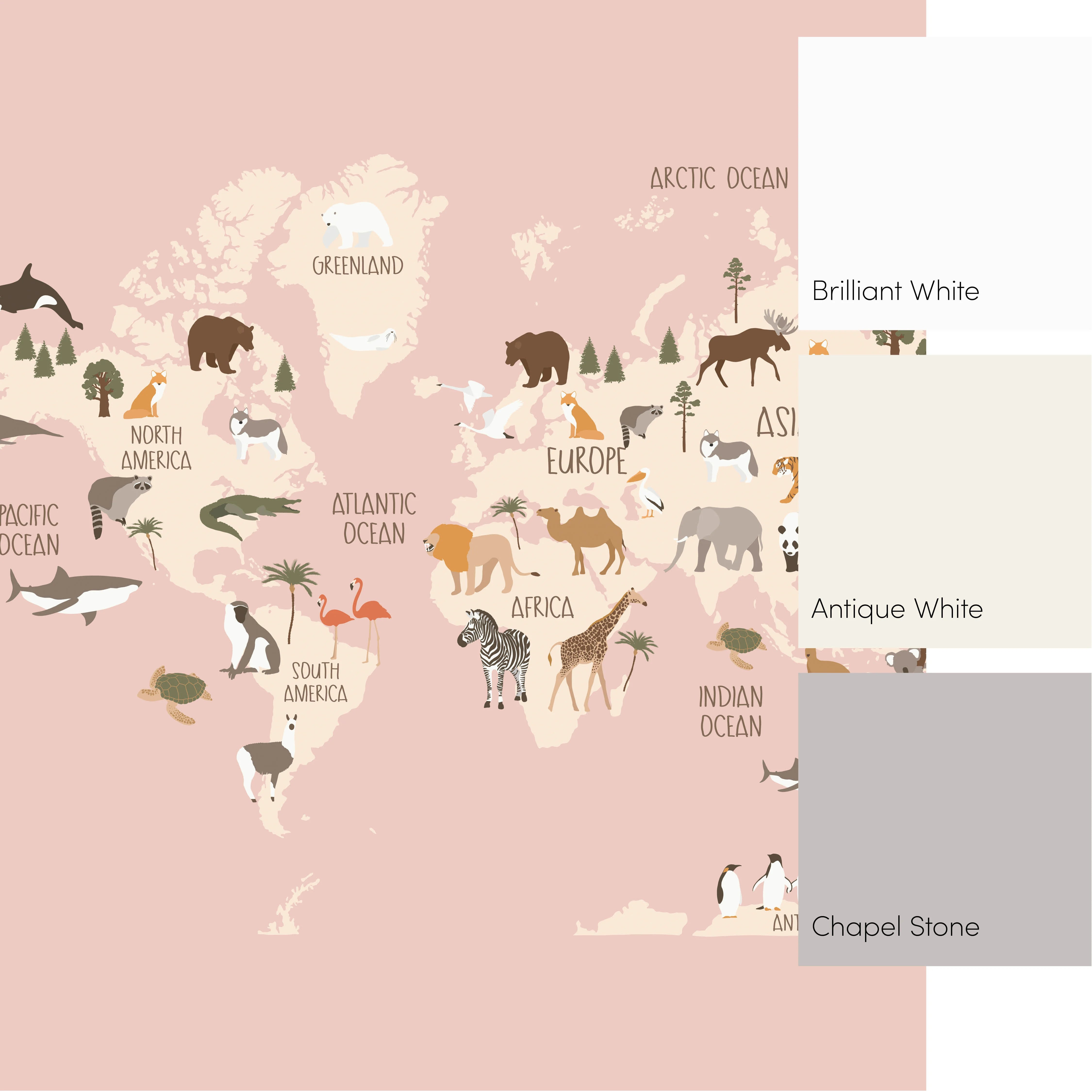 Scandi Safari Map Full Wall Mural in Pink – I Love Wallpaper