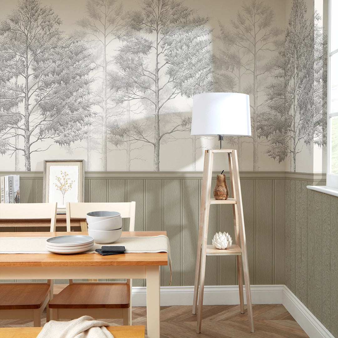 Woodland Whisper Panel Wallpaper in Taupe – I Love Wallpaper