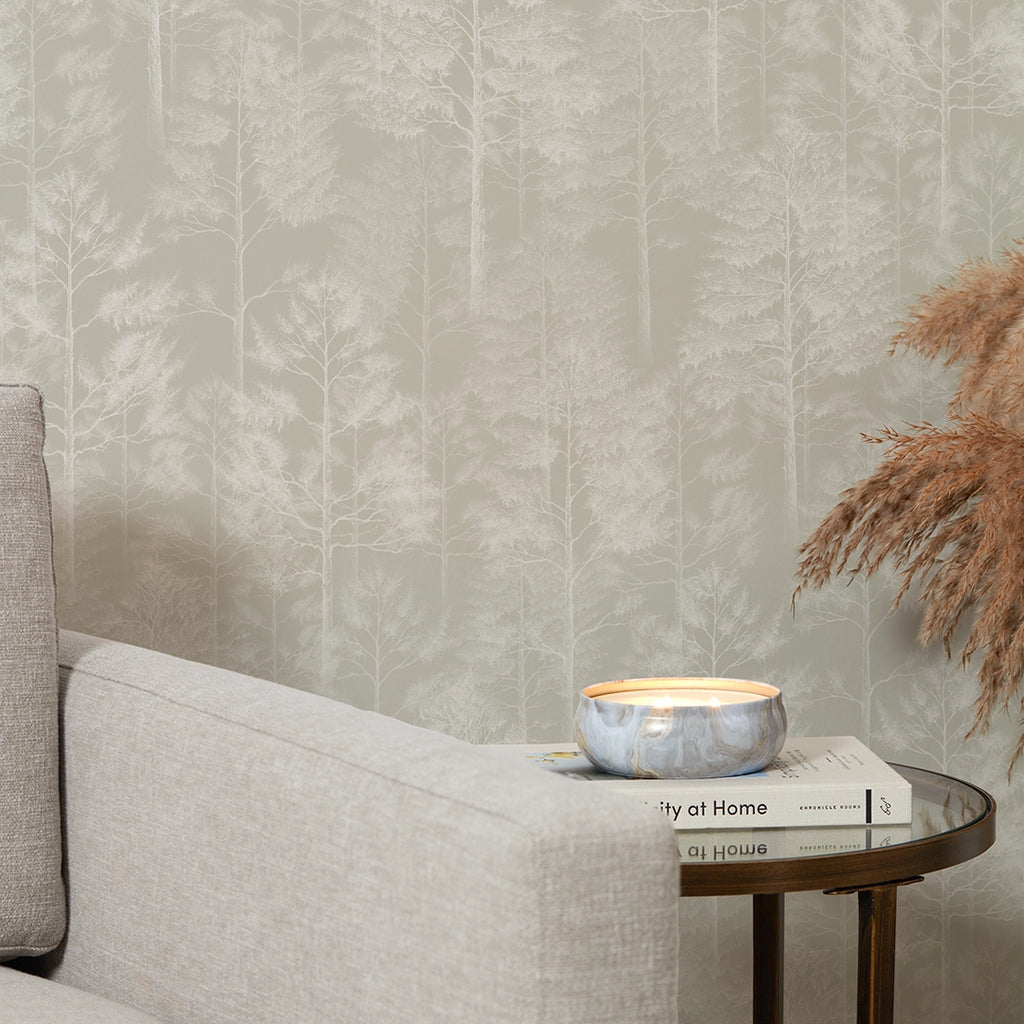 Woodland Whisper Wallpaper in Greige and White – I Love Wallpaper